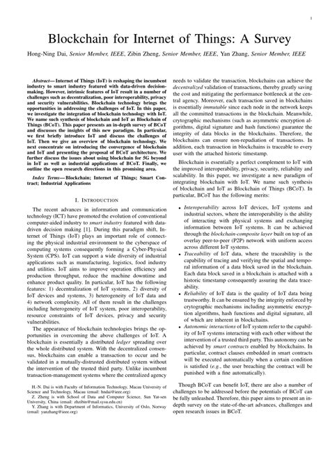 (PDF) Blockchain for Internet of Things: A Survey