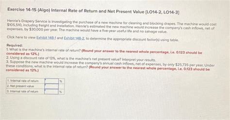 Solved Exercise 14 15 Algo Internal Rate Of Return And Net