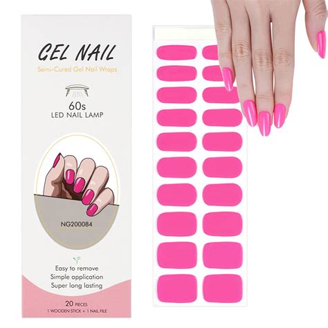 Pink Semi Cured Gel Nail Strips 20pcs French Manicure Stickers For