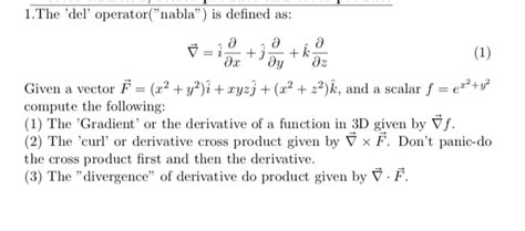 Solved 1 The Del Operator Nabla Is Defined As 8 Y