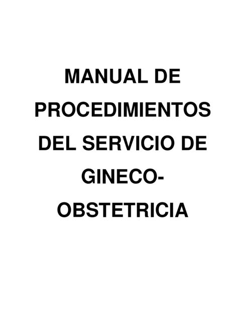 Manual De Procedimientos Del Servicio De Gineco Pdf Enfermería