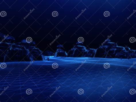 Wireframe Of Trees And Cliff Model Abstract Forest Background Stock Illustration