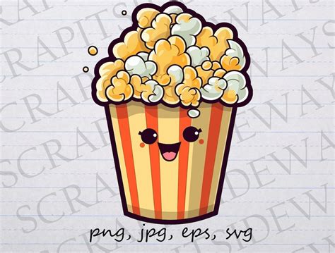 Cute Kawaii Popcorn Clipart Vector Graphic Svg Png  Eps Movie Food Date Night Bag Of Popcorn