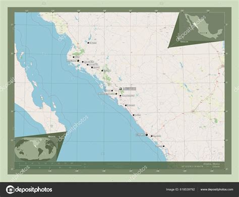 Sinaloa State Mexico Open Street Map Locations Names Major Cities Stock