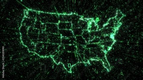 Green Binary Data Explosion From Map Of Usa Illustrating Big Data Stock