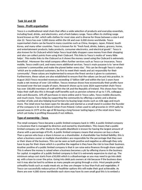 Task 1a And 1b Pdf Tesco Employment