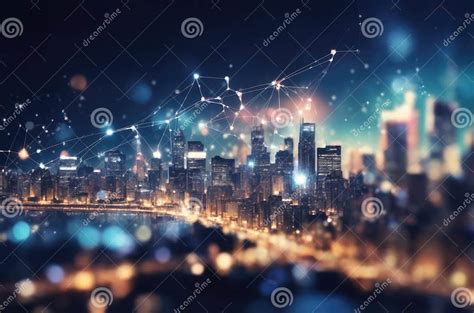 City Skyline With Network Data Conection Ai Generative Stock Illustration Illustration Of