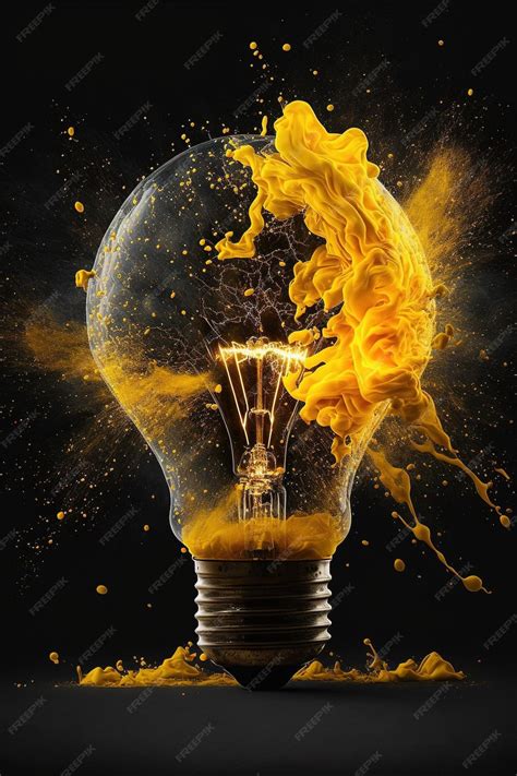 Premium Ai Image Image Of Lightbulb With Yellow Stains On Black Background Created Using