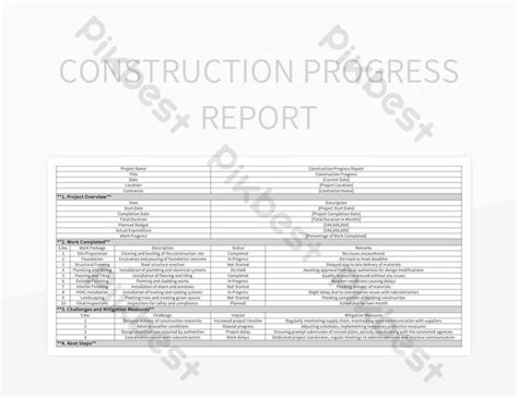 Monitoring Construction Progress A Detailed Report Excel Template Free Download Pikbest