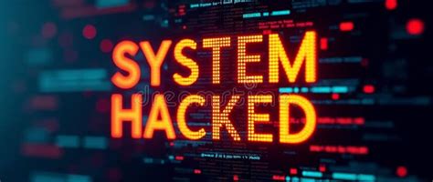 System Hacked Text On Digital Screen With Data Flows And Code Cyber