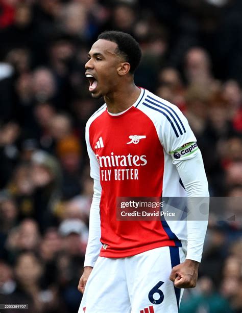 Gabriel Of Arsenal Celebrates Victory Following The Premier League