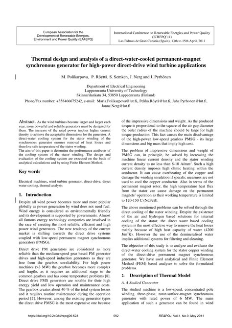 Pdf Thermal Design And Analysis Of A Direct Water Cooled Permanent Magnet Synchronous