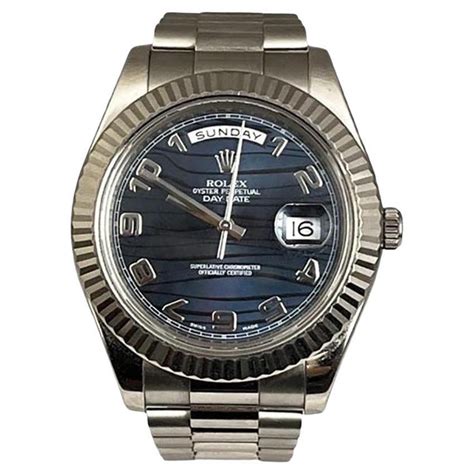 Rolex Day Date 41 Mm In 18k White Gold With Blue Wave Dial Ref 218239