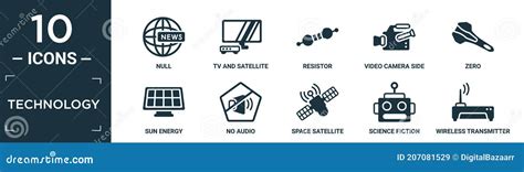 Filled Technology Icon Set Contain Flat Null Tv And Satellite