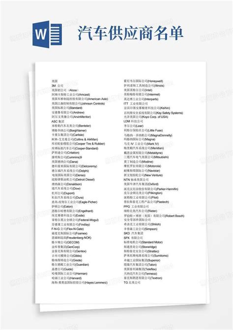汽车供应商名单Word模板下载 编号ljxaveoo 熊猫办公