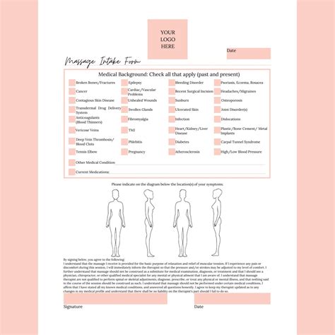 Editable Massage Form Intake With Body Diagram And Consent Etsy