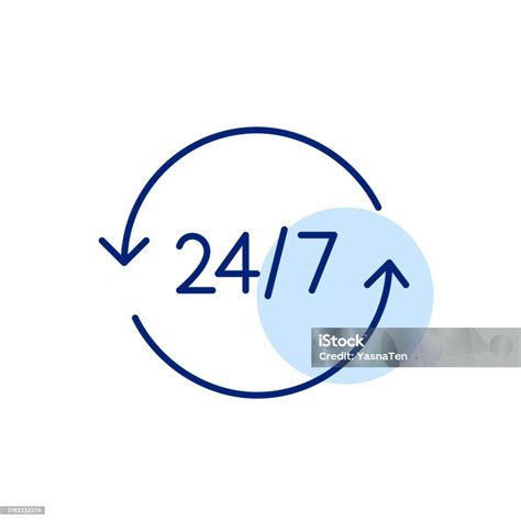 24 7 새로 고침 화살표의 기호 연중무휴 근무 시간 지속적인 지원 및 파일 백업 완벽한 픽셀 편집 가능한 획 아이콘 24 시간 영업 표시에 대한 스톡 벡터 아트 및 기타