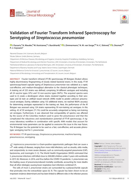 Pdf Validation Of Fourier Transform Infrared Spectroscopy For Serotyping Of Streptococcus