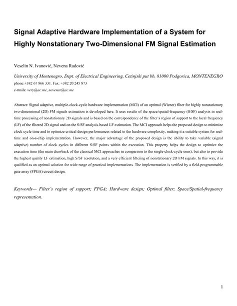 Pdf Signal Adaptive Hardware Implementation Of A System For Highly