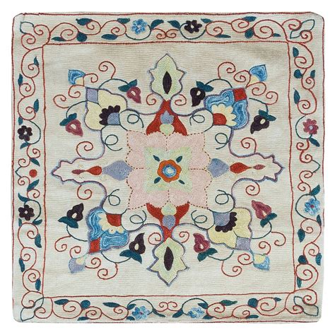 100 Silk Suzani Cushion Cover Decorative Hand Embroidered Lace Pillow