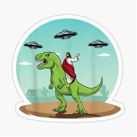 Jesus Riding A Dinosaur Funny Bigfoot Ufo Alien Abduction Pullover