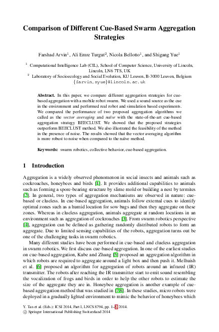 Pdf Comparison Of Different Cue Based Swarm Aggregation Strategies