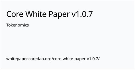 Tokenomics Core White Paper V