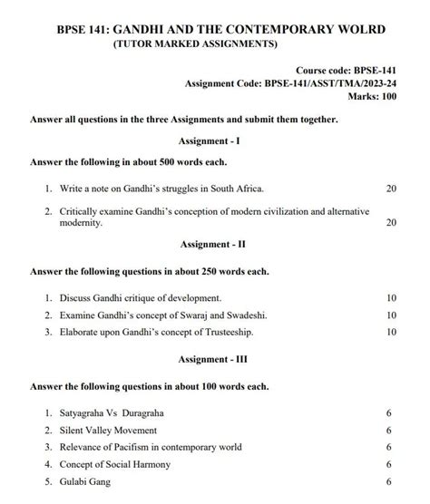 bpse 141 gandhi and the contemporary wolrd in english solved assignment