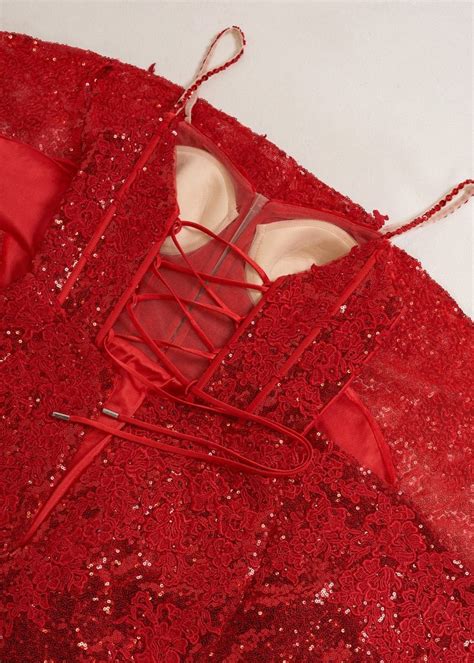 Kairi Red Mermaid Spaghetti Straps Appliques Prom Dress With Slit