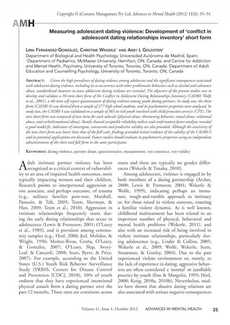Pdf Measuring Adolescent Dating Violence Development Of Conflict In