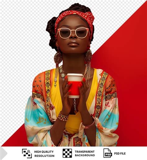 Isolated A Dark Skinned Girl In Sunglasses With A No Spill Cup In Hands