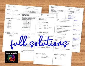 Limits And Continuity Editable Calculus Unit Assessment By Joan Kessler