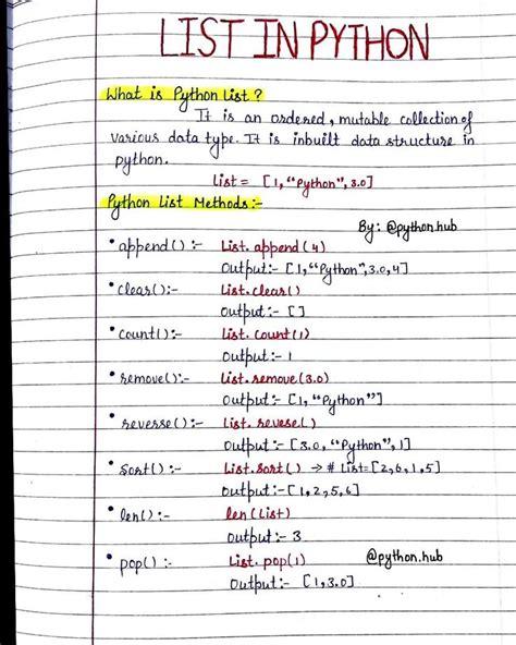 Python Helper On Instagram “list In Python Handwritten Notes Get Python Handwritten Notes
