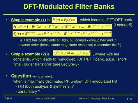 PPT Digital Signal Processing II Lecture Modulated Filter Banks PowerPoint Presentation