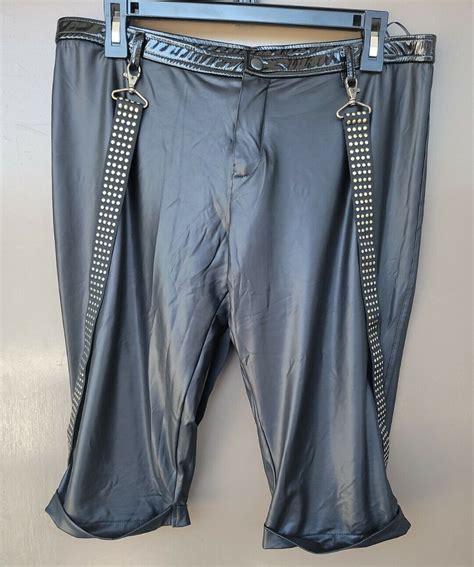 Noir Handmade Wetlook Pants With Suspenders Unisex M Gem