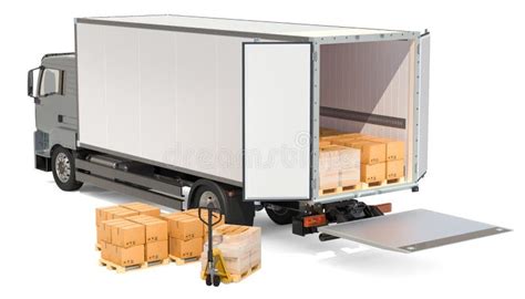 Camion Avec Des Colis Et Camion De Palette Avec Des Boîtes En Carton