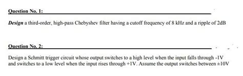 solved question no 1 design a third order high pass