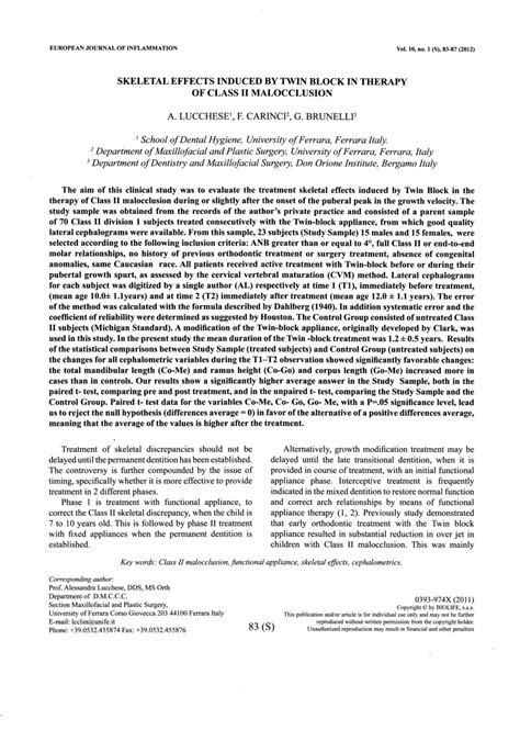 Pdf Skeletal Effects Induced By Twin Block In Therapy Of Class Ii