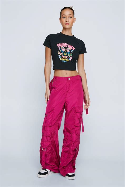 Petite Nylon Wide Leg Cargo Pants Nasty Gal