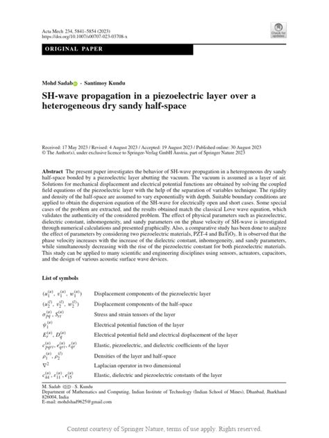 Sh Wave Propagation In A Piezoelectric Layer Over Pdf Waves Seismology