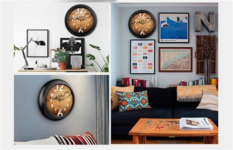 Horloge murale silencieuse en métal 6 modèles noir rond rétro