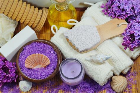Spa Aromatic Sea Salt And Scented Soap Scented Candles And Massage