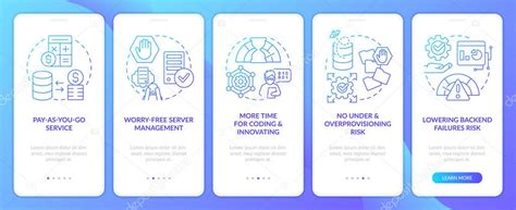 Computing Cloud Pros Blue Gradient Onboarding Mobile App Screen Serverless Walkthrough 5 Steps