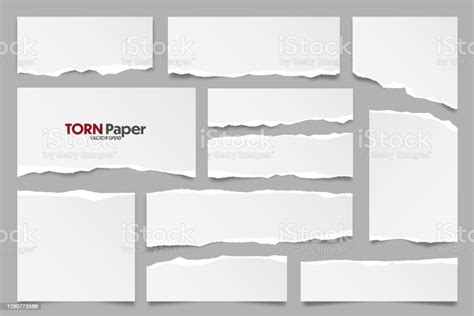 흰색 찢어진 종이 스트립 컬렉션 찢어진 가장자리가있는 현실적인 종이 스크랩 스티커 노트 노트북 페이지의 조각 벡터 일러스트레이션 종이에 대한 스톡 벡터 아트 및 기타 이미지