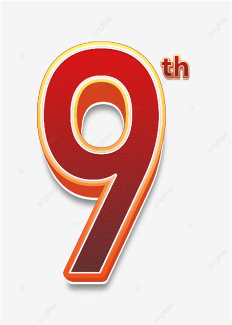 9th Number Digit Light Red Golden 3d Shiny Shiny 9th Number 9th