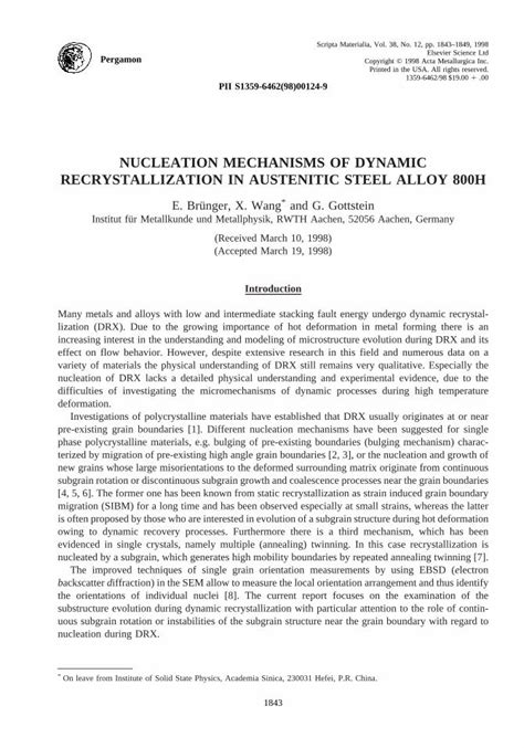 PDF Nucleation Mechanisms Of Dynamic Recrystallization In Austenitic Steel Alloy H