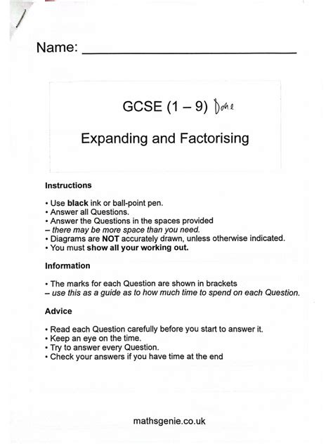 Gcse Expanding And Factorizing Solved Pdf Gcse Expanding And Factorizing Solved Pdf