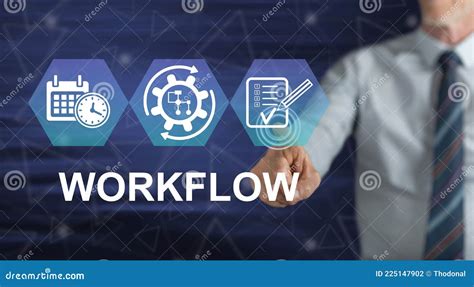 Man Touching A Workflow Concept Stock Photo Image Of Procedure Touch