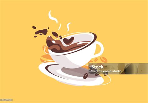 벡터 일러스트 레이 션 찻잔에서 커피를 흘리 접시와 함께 커피 한잔 커피 마실 것에 대한 스톡 벡터 아트 및 기타 이미지 커피 마실 것 엎지름 카페 Istock