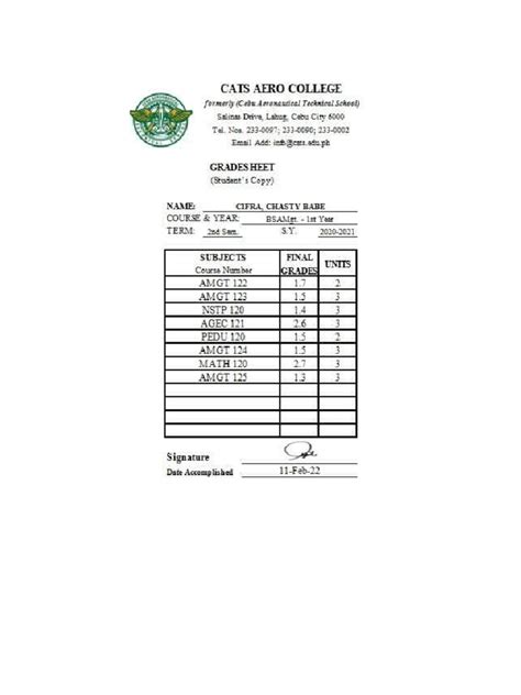 1st Year 1st Sem Grades Pdf